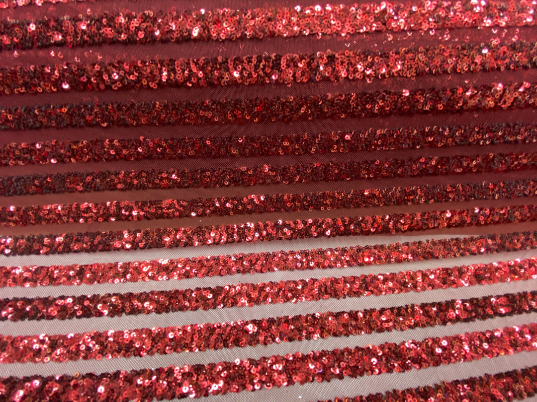 Burgundy Stripe Desings Stretch Sequins 4 Way On Burgundy Mesh Sequins ...